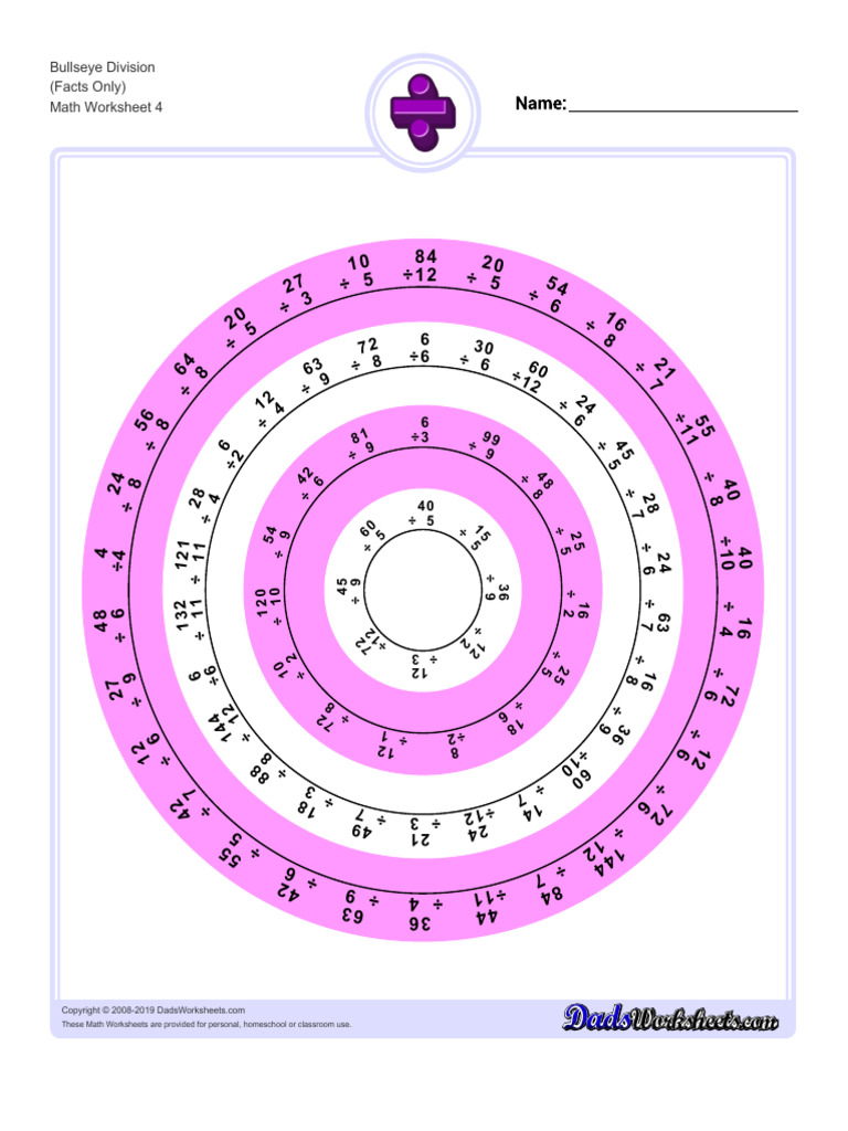 Bullseye Division Math Facts No One Operands v4 | PDF