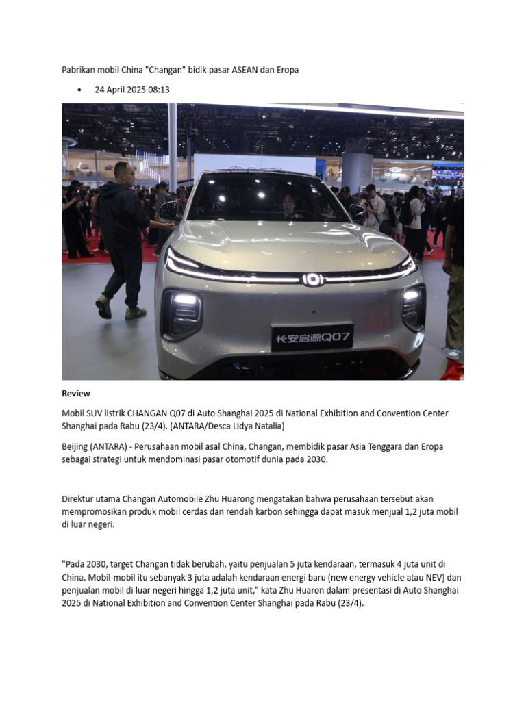 Pabrikan Mobil China Changan Bidik Pasar ASEAN Dan Eropa | PDF