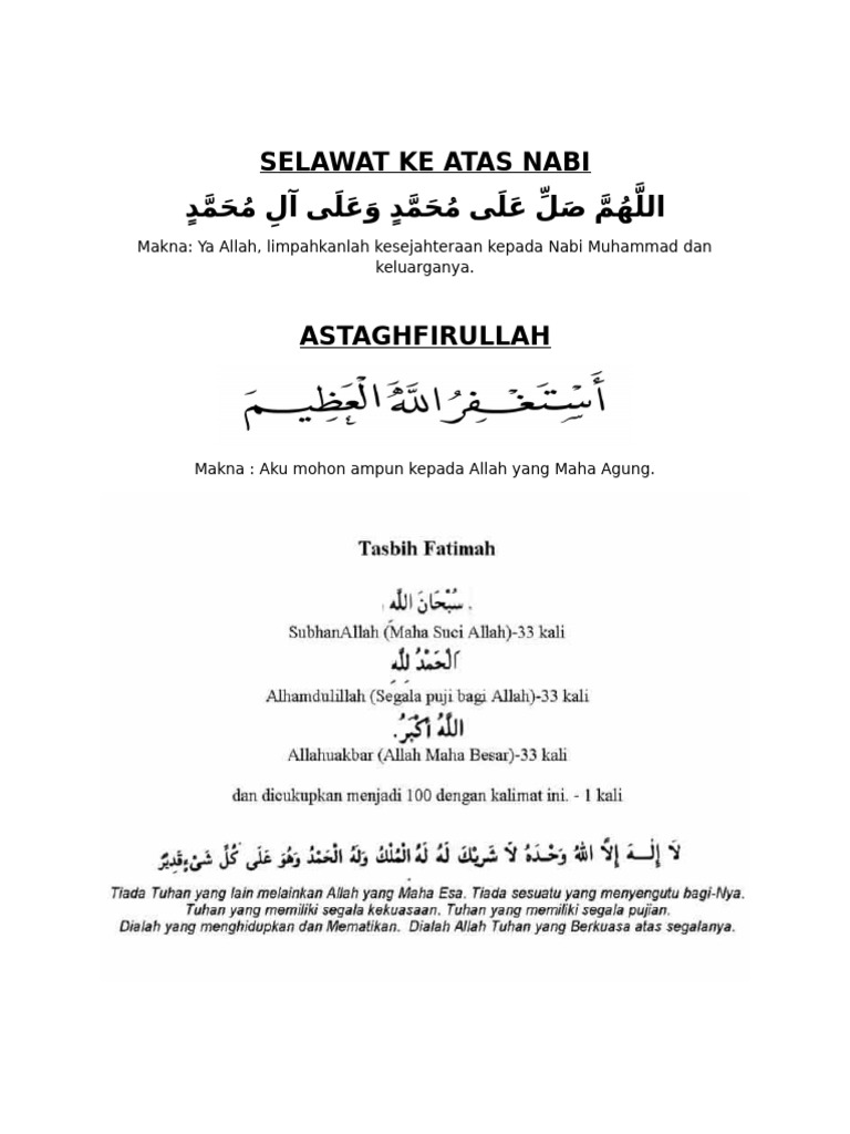 SELAWAT-ISTIGHFAR-TASBIH FATIMAH | PDF