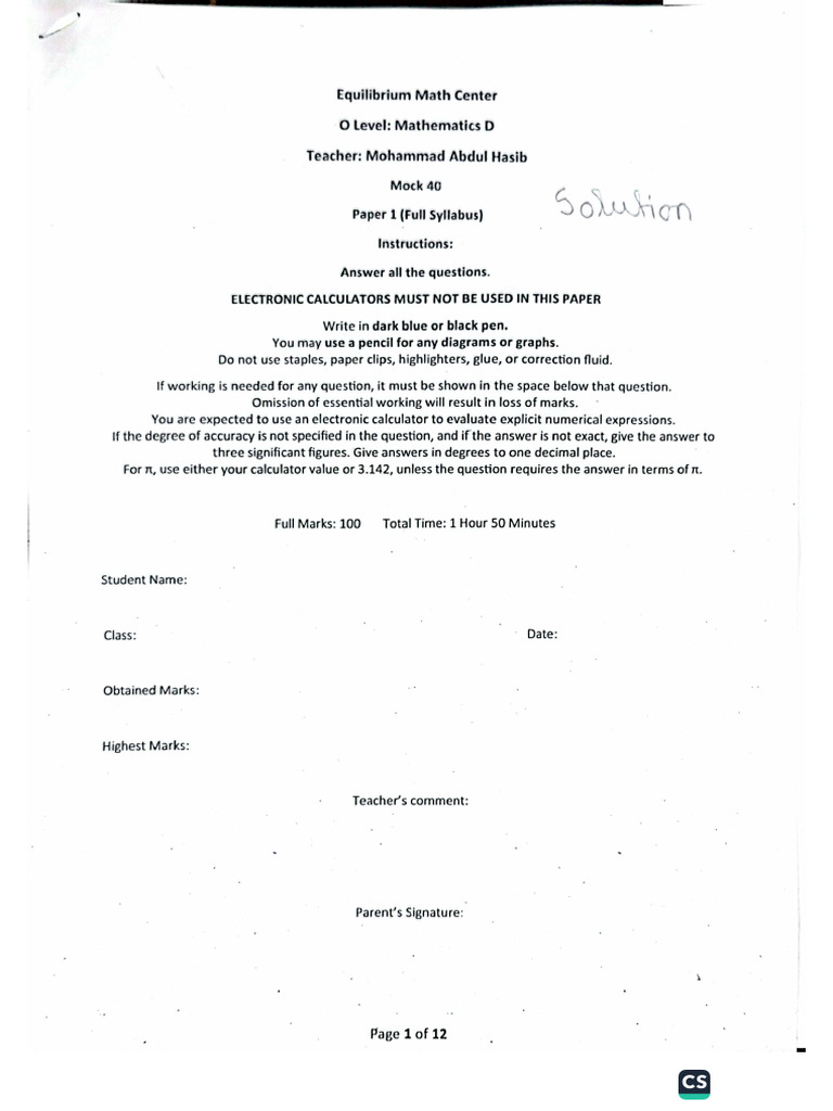 MATH D MOCK - 40 (Solution) PDF | PDF