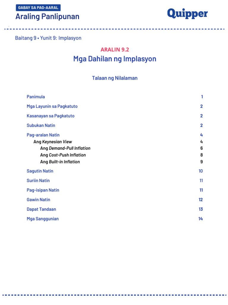 ME AP 9 Q3 0902 Mga Dahilan ng Implasyon SG | PDF
