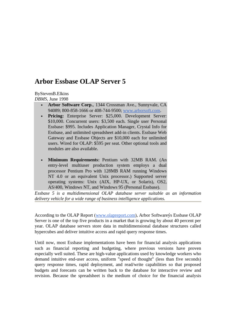 Arbor Essbase OLAP Server 5 | PDF | Databases | Computer Science