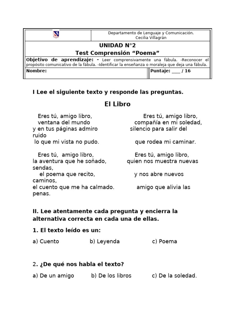 Comprensión de Poemas | PDF