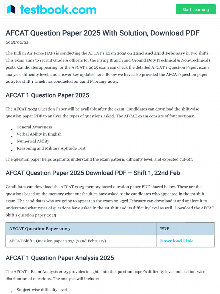 Afcat 1 Question Paper 2025 | PDF