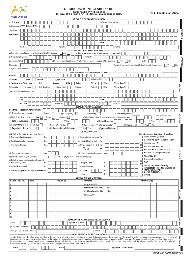 blank claim form | PDF | Insurance | Hospital