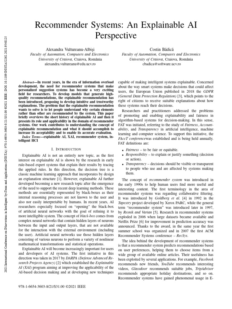 Recommender Systems An Explainable AI Perspective | PDF | Artificial ...