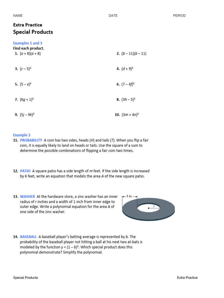 Special Products - Extra Practice | PDF
