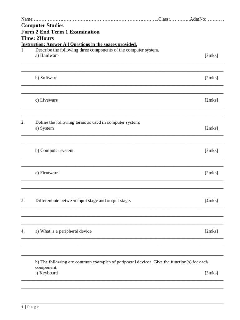 COMPUTER-STUDIES-F2T1-2024-QS-TEACHER.CO_.KE_ | PDF | Operating System | Input/Output