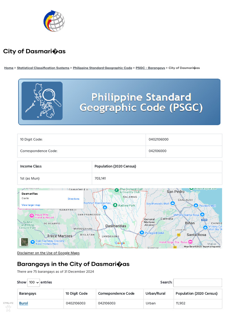 City of Dasmari As - Philippine Statistics Authority - Republic of The Philippines | PDF ...