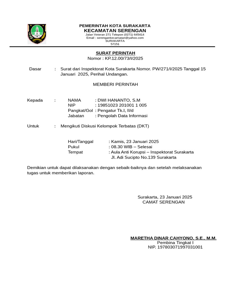 SURAT PERINTAH Tugas | PDF