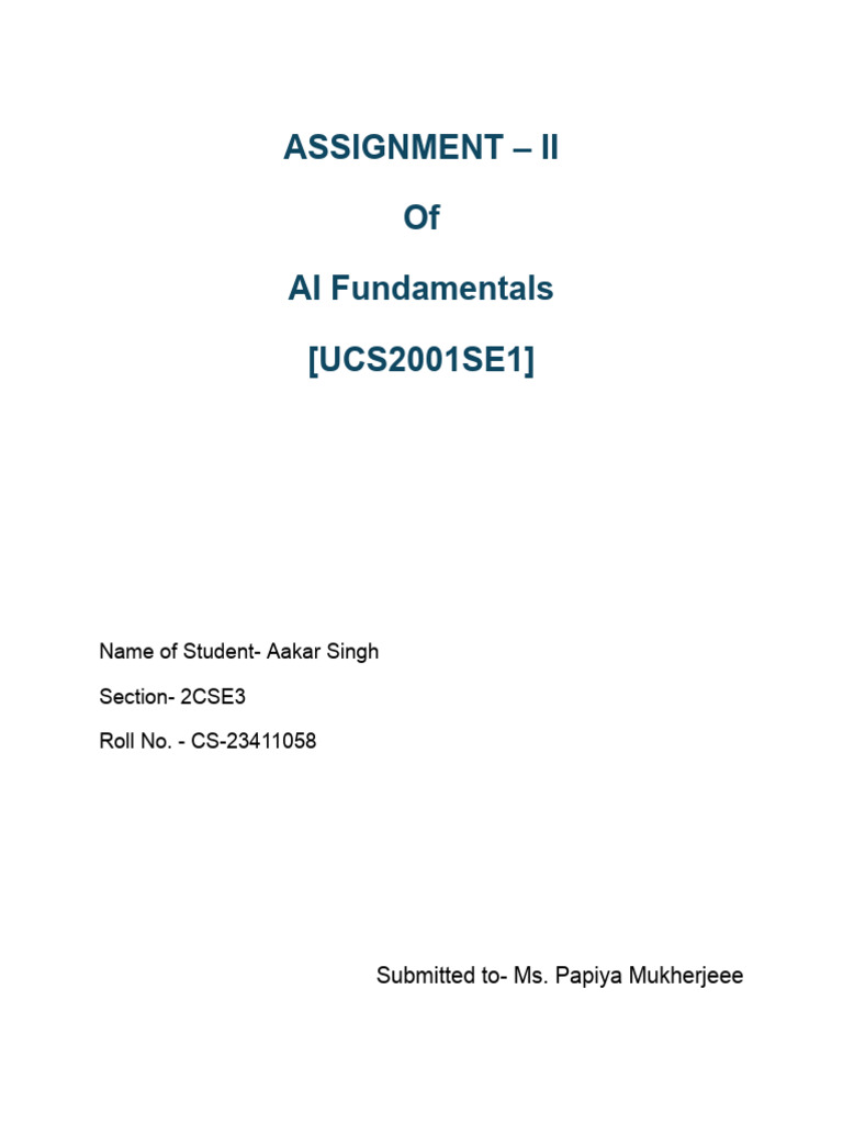AI Fundamentals Assignment II | PDF