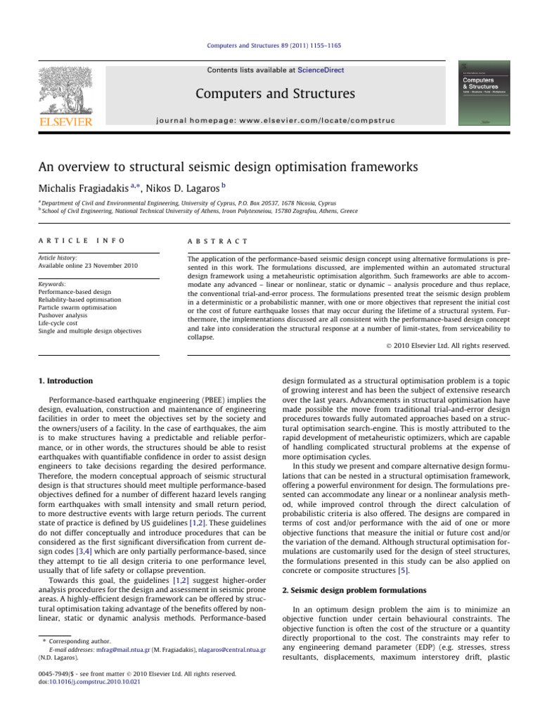Fragiadakis and Lagaros (2011) - An Overview To Structural Seismic Design Optimisation ...