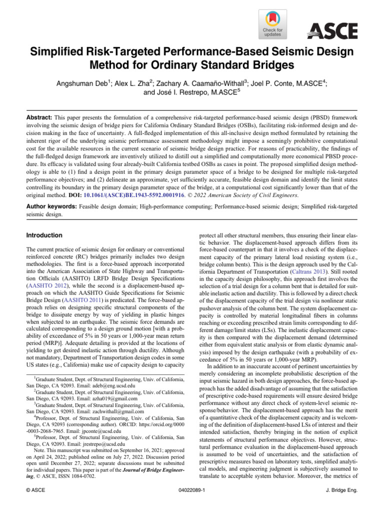 Deb Et Al. (2022) - Simplified Risk-Targeted Performance-Based Seismic Design Method For ...