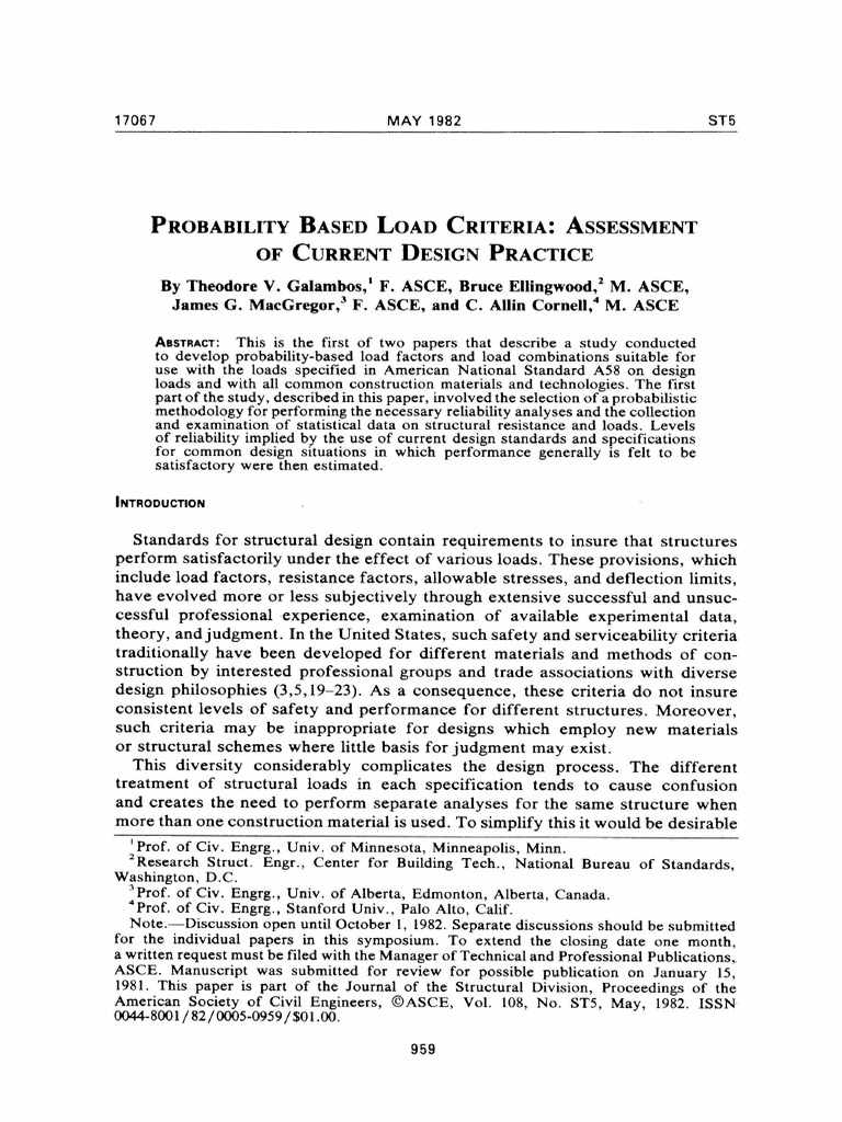 Galambos Et Al. (2021) - Probability-Based Load Criteria Assessment of Current Design Practice ...