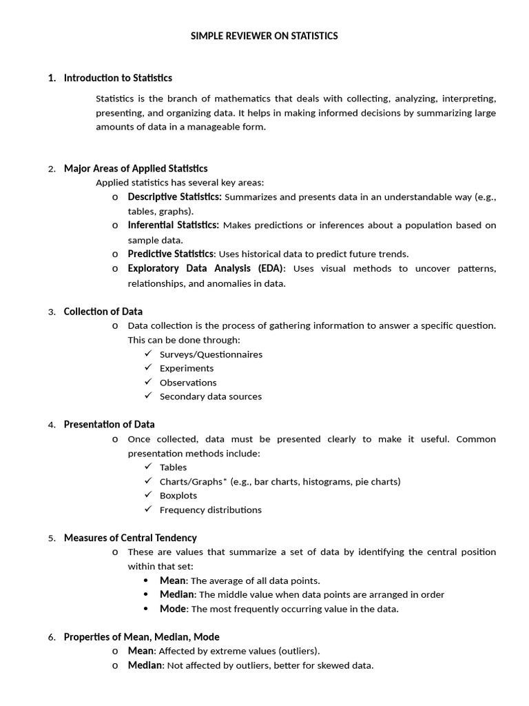 Simple Reviewer On Statistics | PDF | Statistics | Skewness