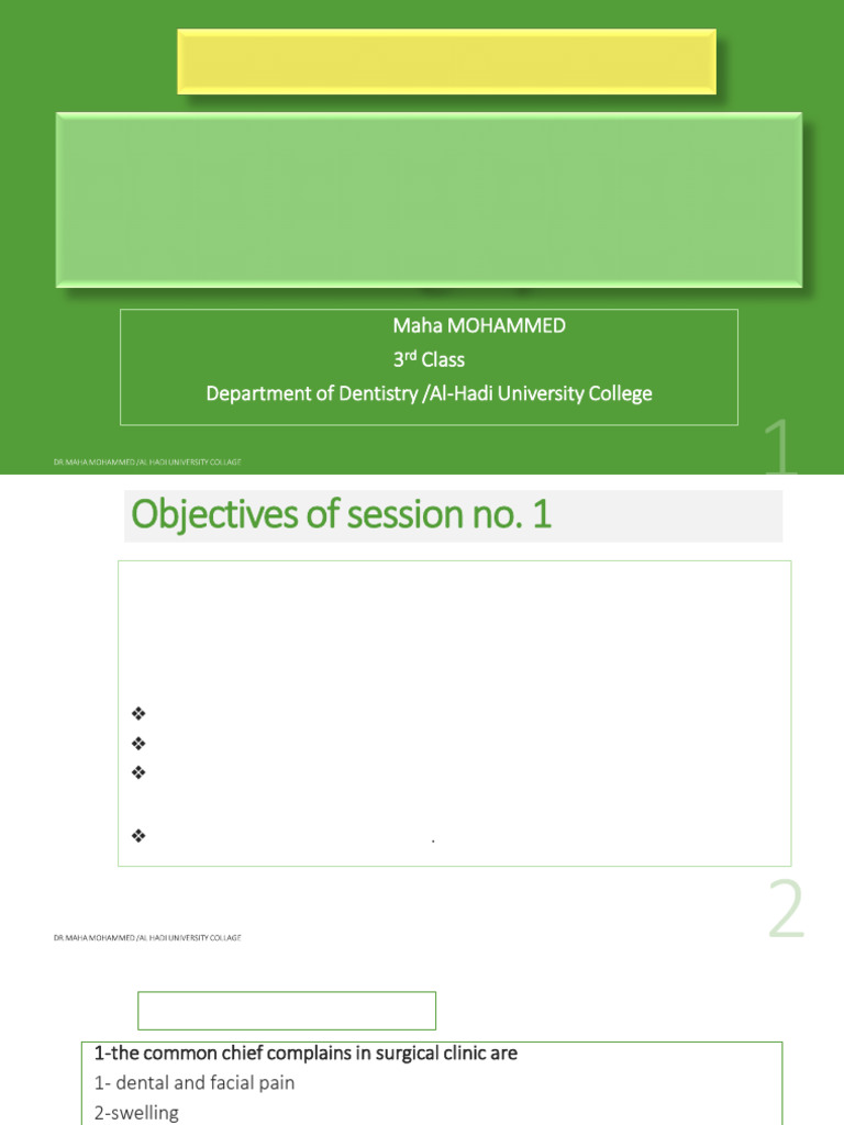 Diagnosis in Oral Surgery Lec. 1 | PDF | Biopsy | Pain