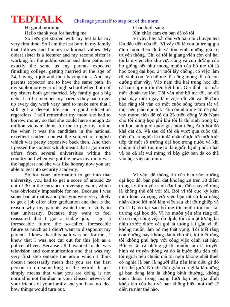 Challenge Yourself To Step Out of The Norm (TEDTALK) | PDF