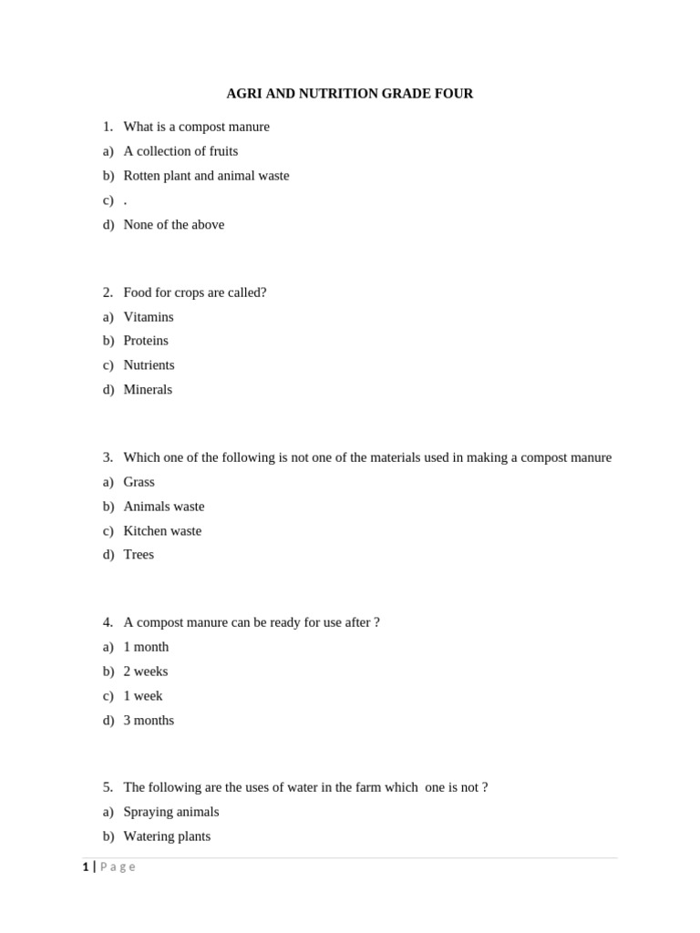 Agri and Nutrition Grade Four | PDF