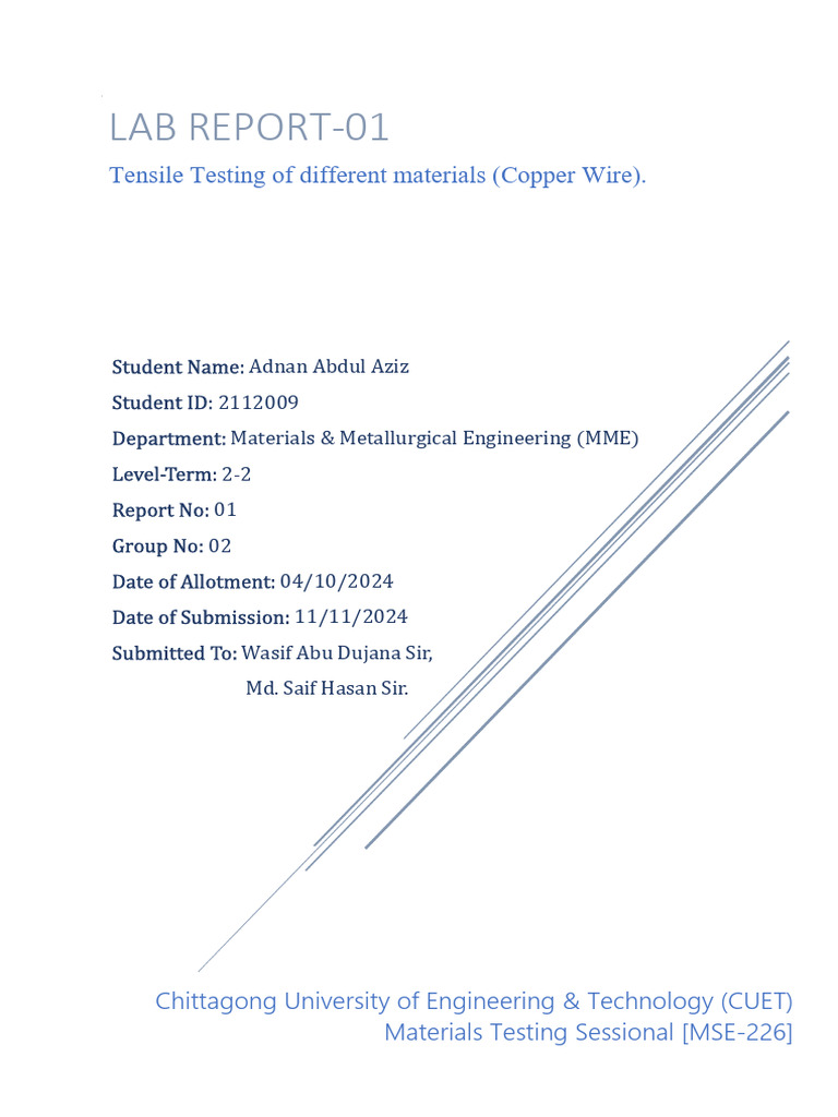 Tension Test of Different Materials (Lab Report) | PDF | Deformation ...