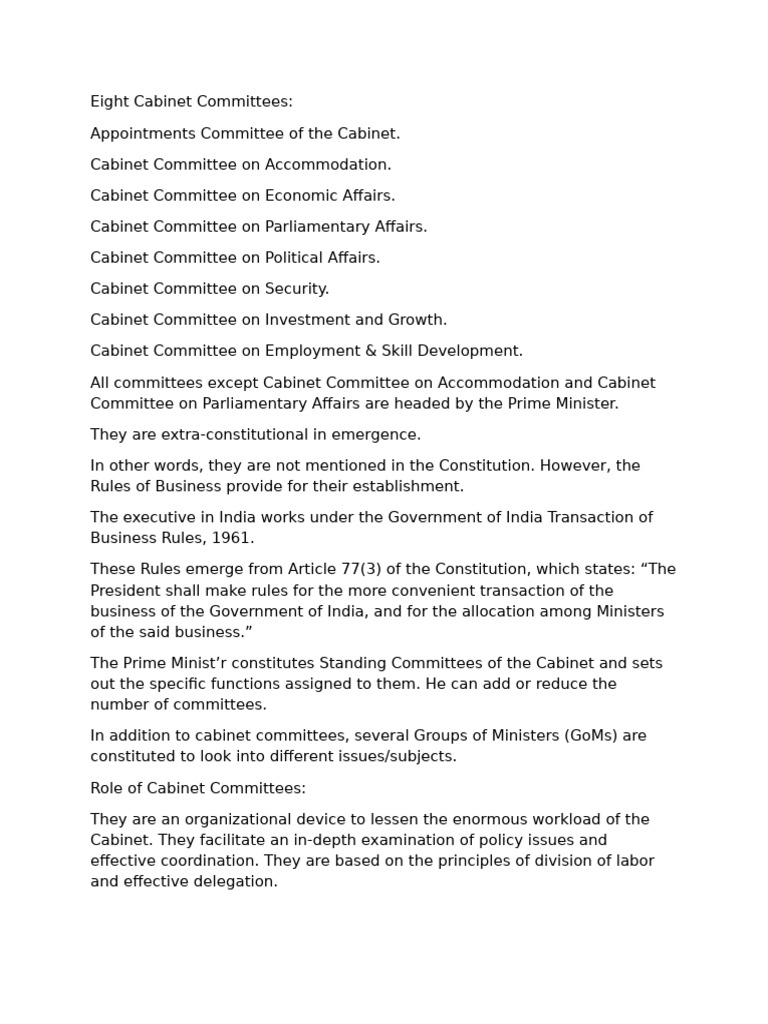 Eight Cabinet Committees | PDF