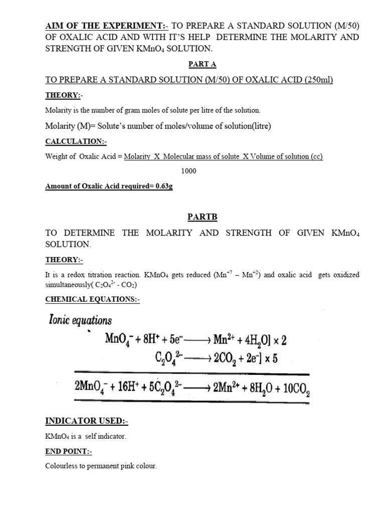 Format of Kmno4 Vs Oxalic Acid | PDF