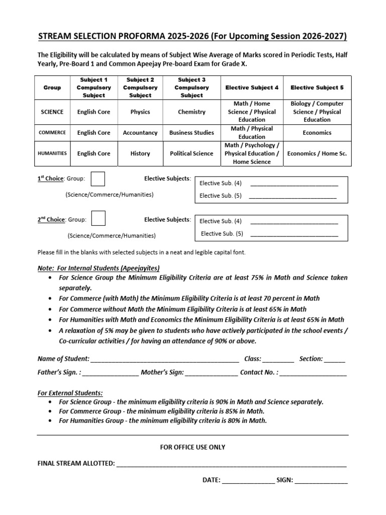 Stream Selection Proforma 2025-2026 | PDF | Mathematics
