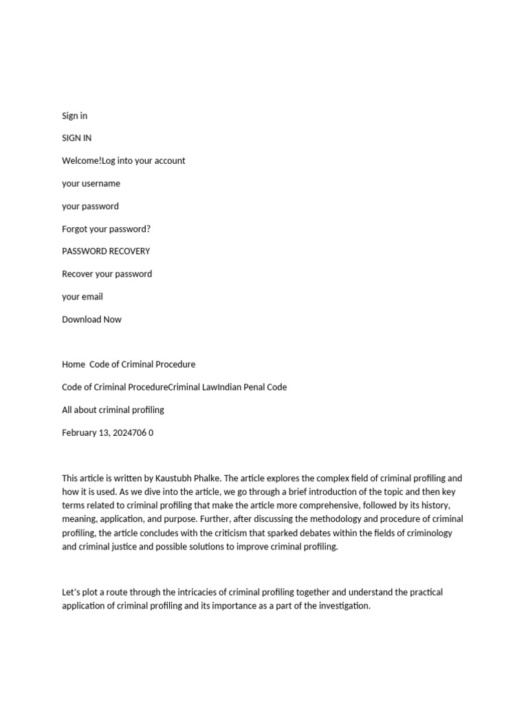 Criminal Profiling | PDF | Offender Profiling | Crimes