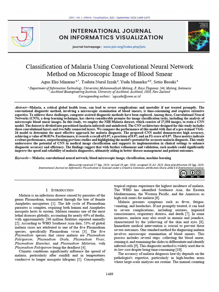 Classification_of_Malaria_Using_Convolutional_Neur | PDF | Malaria | Machine Learning