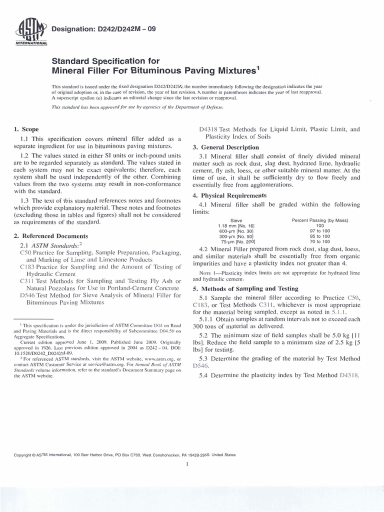 Astm D242-D242M (2009) | PDF
