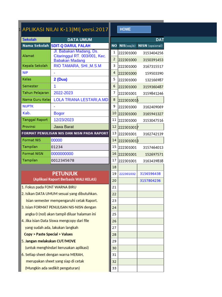 Rapot Pas 1 - Kelas 2 - 2023 | PDF