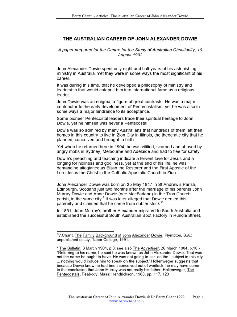 John Alexander Dowie's Australian Ministry | PDF | Faith Healing | Jesus