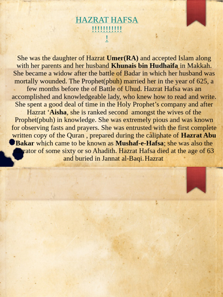Hazrat Hafsa (RA) | PDF