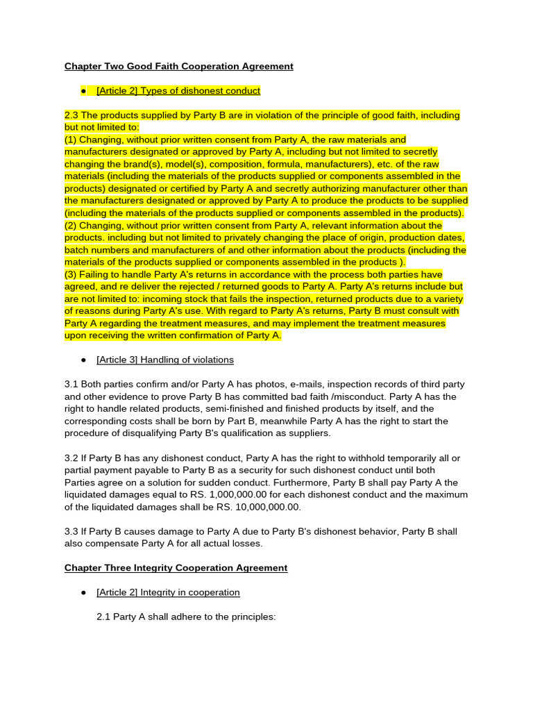 Good Faith Cooperation Agreement Overview | PDF | Damages | Liquidated ...