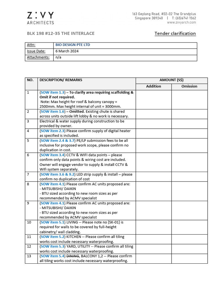 1235TI Tender Clarification (BIODESIGN) | PDF | Building Engineering | Building Technology