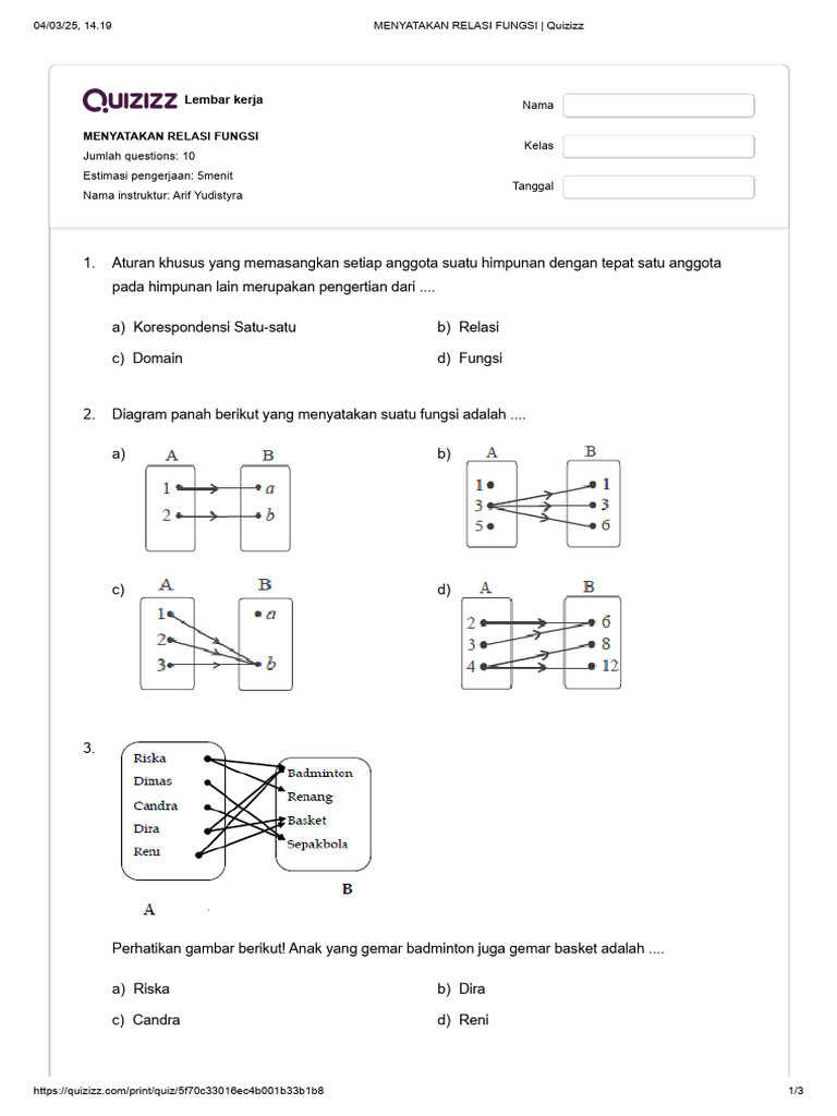Soal Relasi dan Fungsi Kelas 8 | PDF
