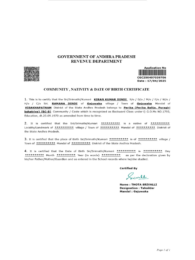 Dindi Kirankumar Caste | PDF