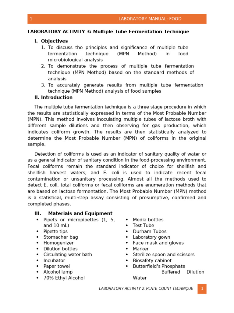 Laboratory Activity 3 - Multiple Tube Fermentation Technique | PDF | Escherichia Coli | Microbiology