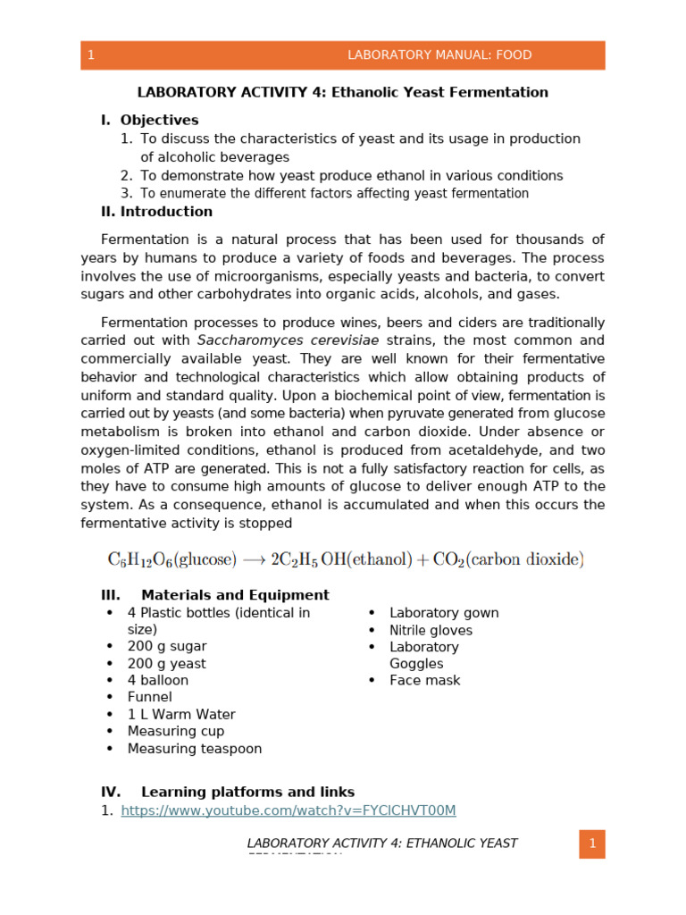 Yeast Fermentation Experiment Guide | PDF | Yeast | Fermentation