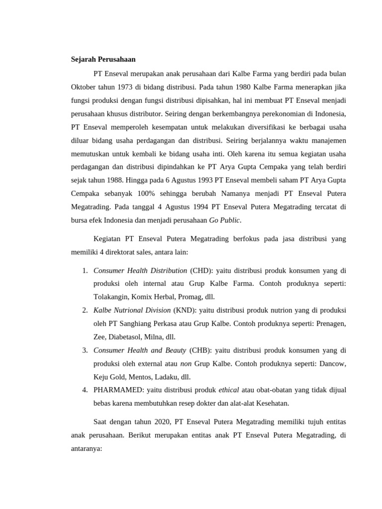 Sejarah PT Enseval Putera Megatrading | PDF