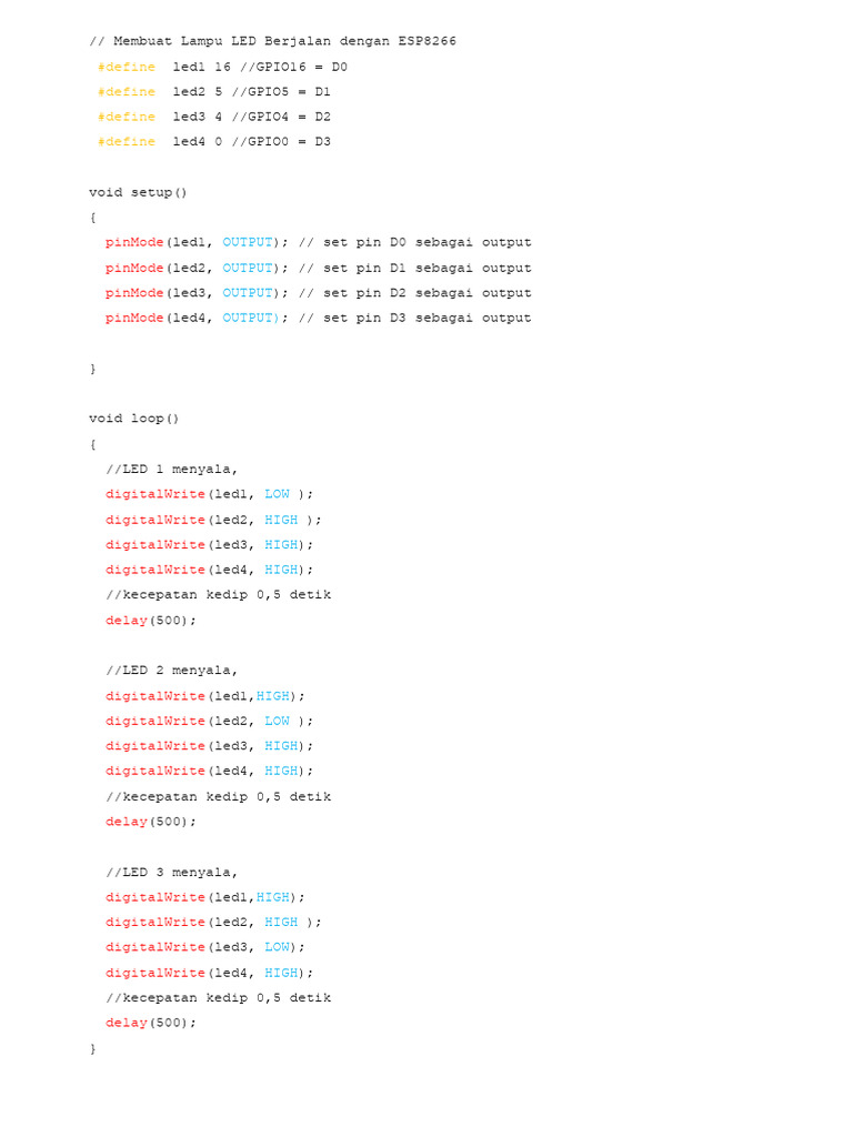 Membuat Lampu LED Berjalan Dengan ESP8266 | PDF