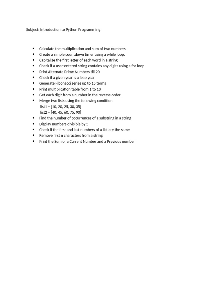 Practicals List | PDF