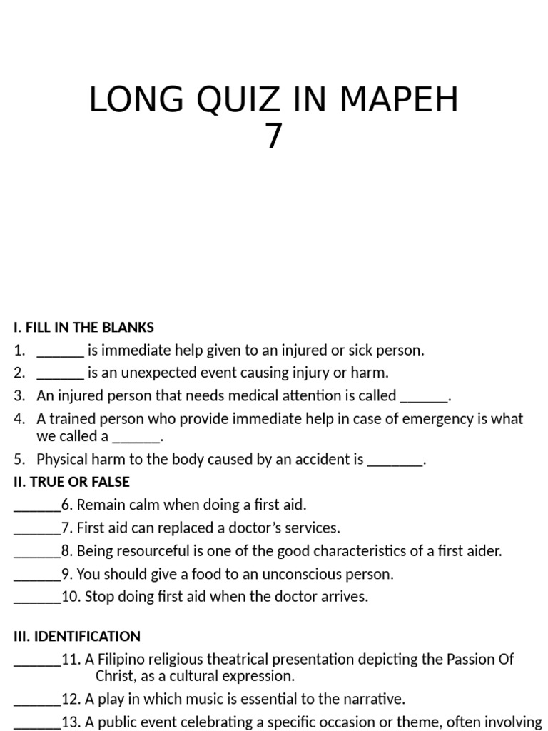 Long Quiz in Mapeh 7 | PDF