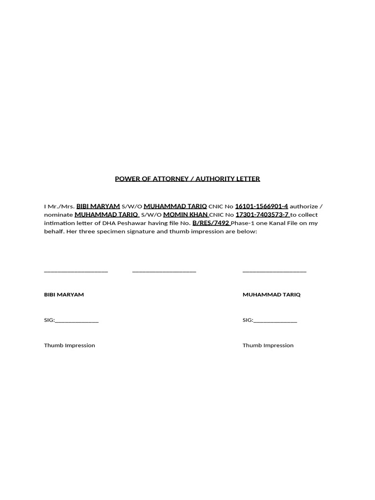 DHA Authority Letter | PDF