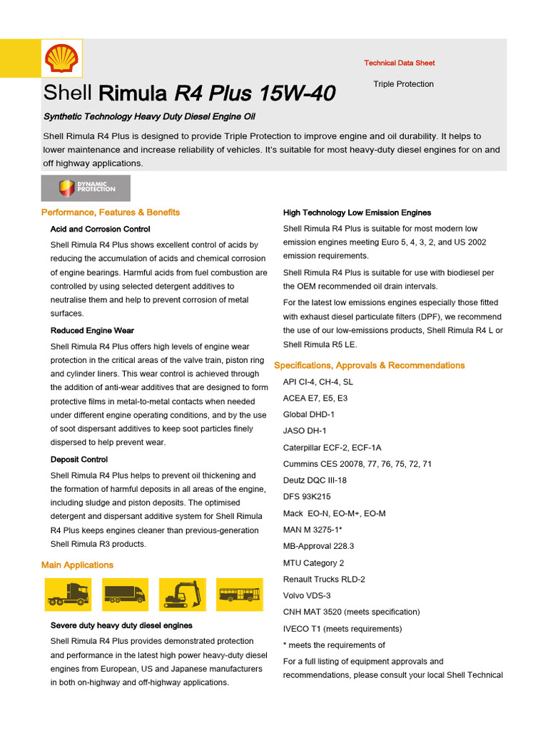 Shell Rimula R4 Plus 15W-40 - TDS-Na | PDF | Exhaust Gas | Engines