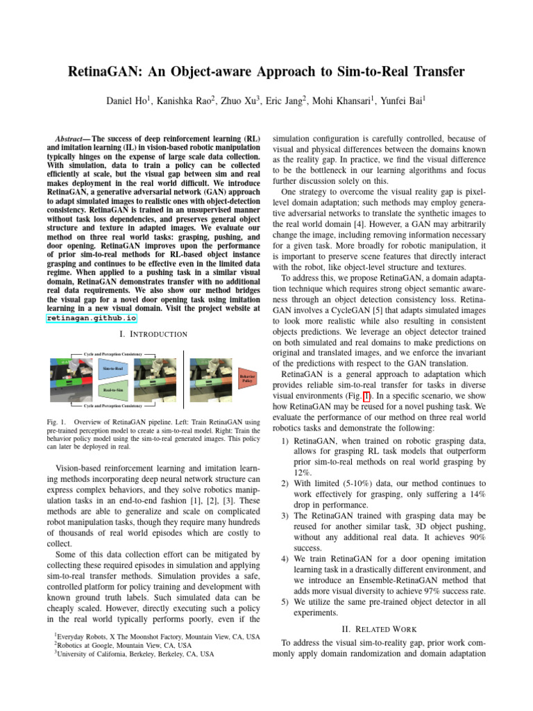 RetinaGAN - An Object-Aware Approach To Sim-to-Real Transfer | PDF | Image Segmentation | Simulation