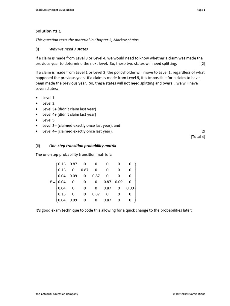 CS2 B Assignment Y1 Solutions 2019 | PDF | Markov Chain | Algebra