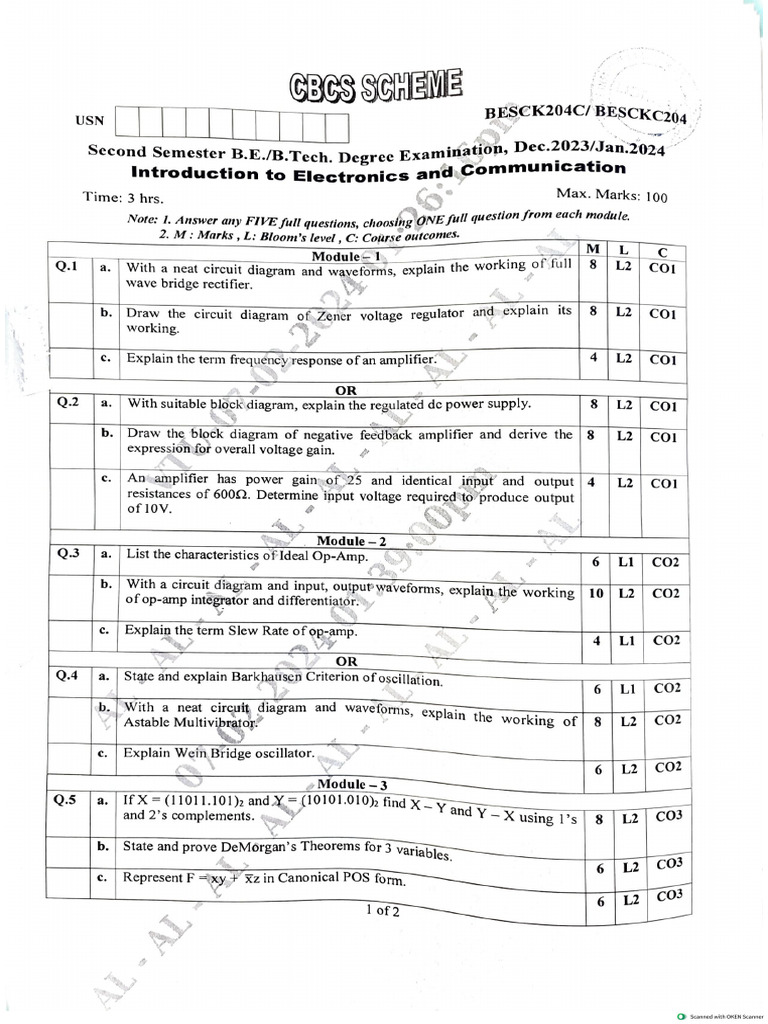 Besck204c Introduction To Electronics and Communication Previous Year ...