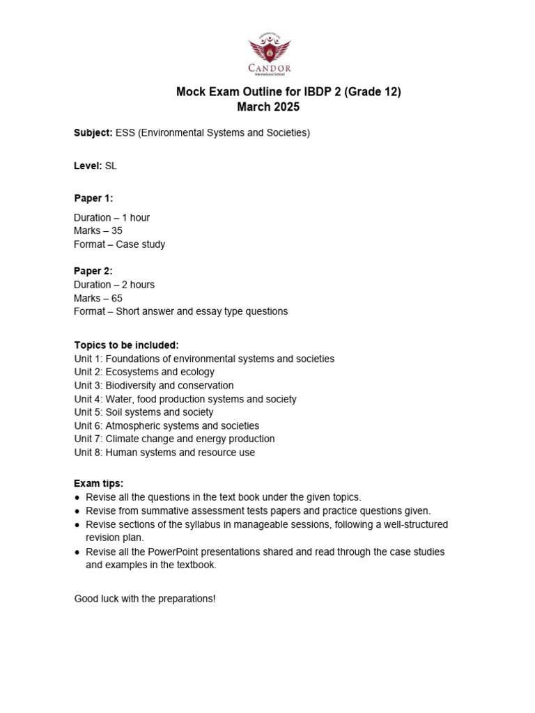 DP 2 ESS Mock Exam Outline Mar 25 | PDF