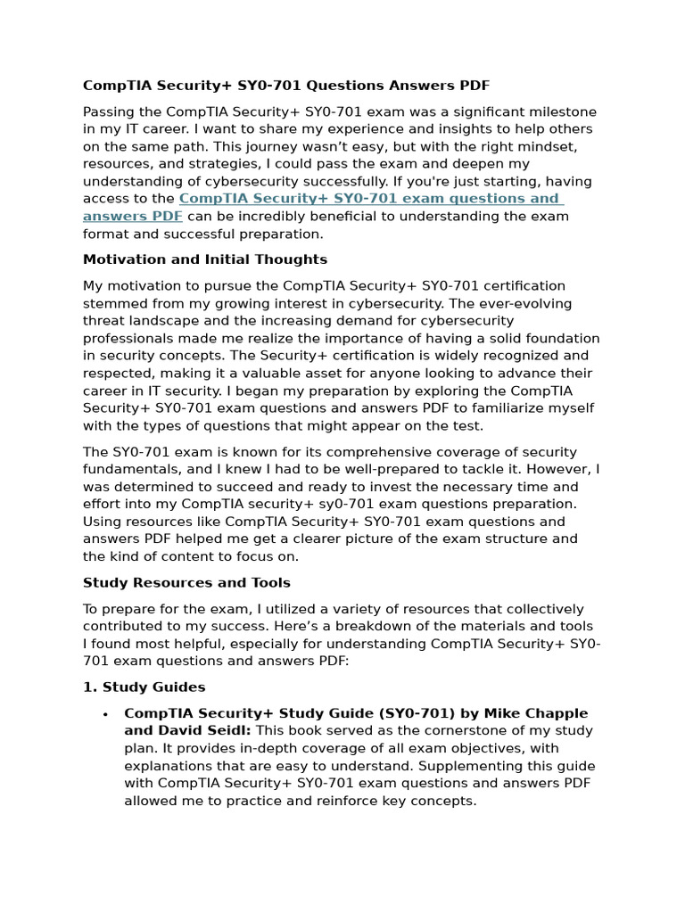 CompTIA Security+ SY0-701 Questions Answers | PDF | Computer Security ...