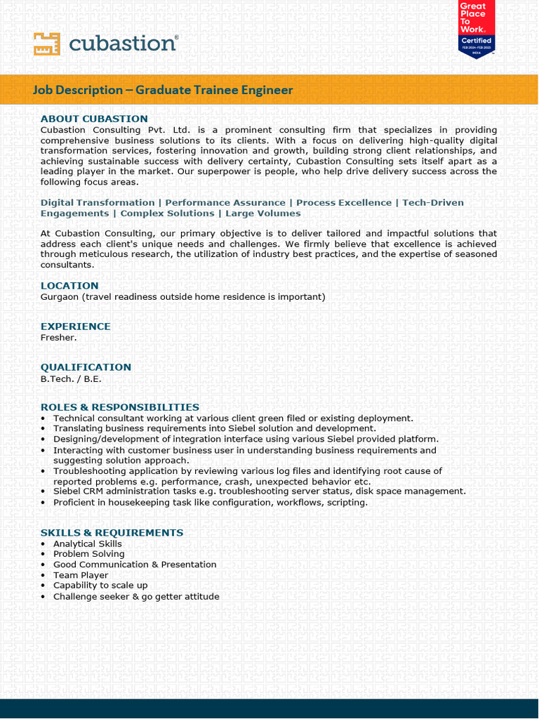 JD - Graduate Trainee Engineer | PDF | Customer Relationship Management | Business